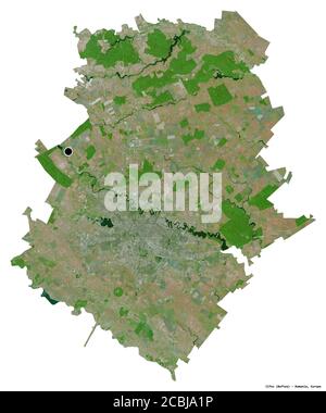 Ilfov, county of Romania. Satellite imagery. Shape presented against ...