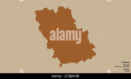 Area of Prahova, county of Romania, isolated on a solid background in a ...