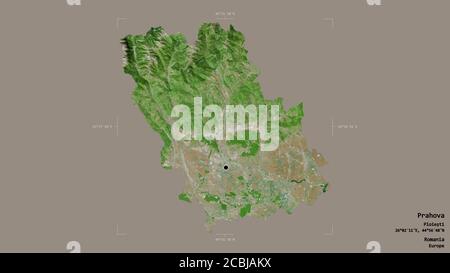 Area of Prahova, county of Romania, isolated on a solid background in a ...