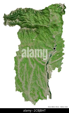 Shape of Vâlcea, county of Romania, with its capital isolated on solid ...