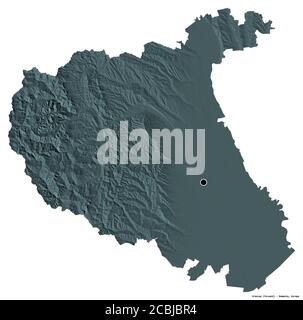 Vrancea, county of Romania. Colored elevation map with lakes and rivers ...