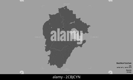 Bashkortostan, republic of Russia. Bilevel elevation map with lakes and ...