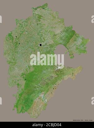 Bashkortostan, republic of Russia. Solid color shape. Locations and ...
