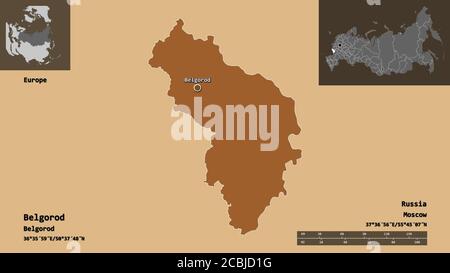 Shape of Belgorod, region of Russia, with its capital isolated on a ...