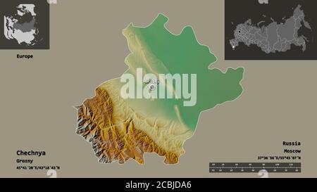 Shape of Chechnya, republic of Russia, with its capital isolated on a ...