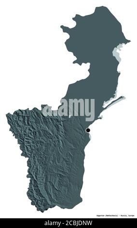 Dagestan, republic of Russia. Colored elevation map with lakes and ...
