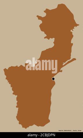 Dagestan, republic of Russia. Solid color shape. Locations of major ...