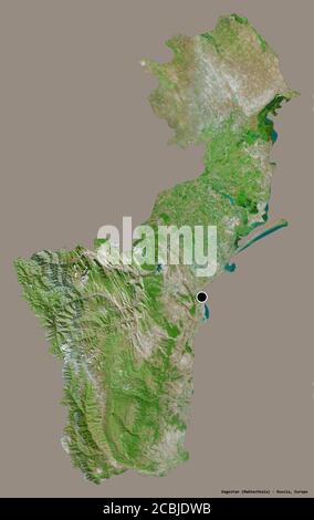 Dagestan, republic of Russia. Solid color shape. Locations of major ...