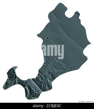 Ingush, republic of Russia. Colored elevation map with lakes and rivers ...