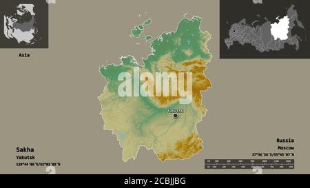 Shape of Sakha, republic of Russia, and its capital. Distance scale ...