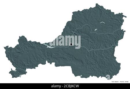 Shape of Tuva, republic of Russia, and its capital. Distance scale ...