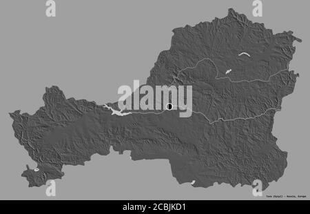 Tuva, republic of Russia. Bilevel elevation map with lakes and rivers ...