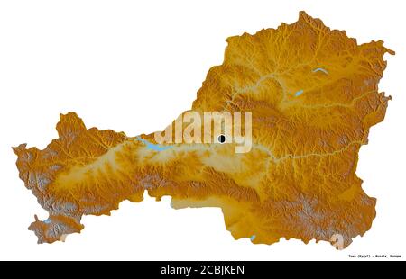 Shape of Tuva, republic of Russia, and its capital. Distance scale ...