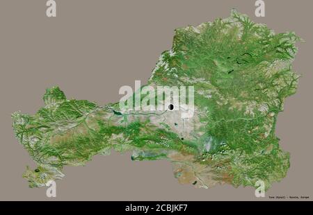 Shape of Tuva, republic of Russia, with its capital isolated on a solid ...