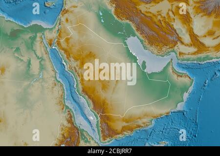 Extended area of Saudi Arabia. Topographic relief map. 3D rendering ...