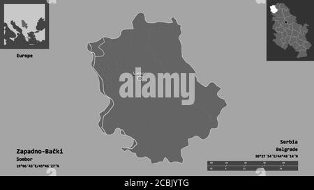 Zapadno-Backi, district of Serbia. Bilevel elevation map with lakes and ...