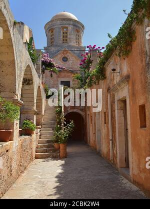 Greece, Crete, courtyard of Holy Monastery of Panagia Theogennitoros ...