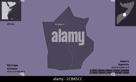 Shape of Hiiraan, region of Somalia, with its capital isolated on a ...