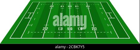 Perspective green rugby field. View from front. Rugby field with line ...