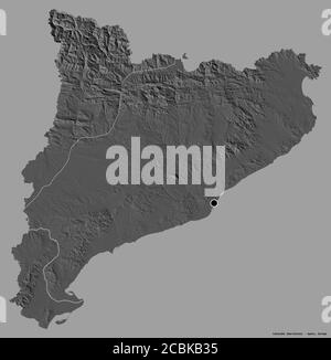 Cataluna, autonomous community of Spain. Bilevel elevation map with ...