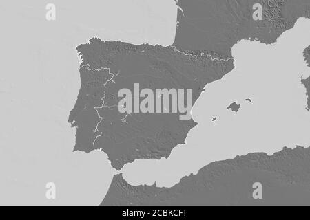 Extended area of Spain. Bilevel elevation map. 3D rendering Stock Photo ...
