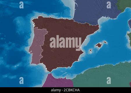 Extended area of Spain. Colored elevation map. 3D rendering Stock Photo ...
