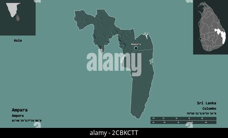 Shape of Ampara, district of Sri Lanka, with its capital isolated on a ...