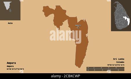 Shape of Ampara, district of Sri Lanka, with its capital isolated on a ...
