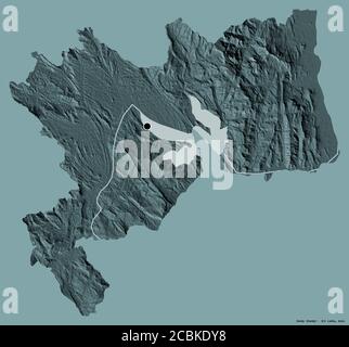 Kandy, district of Sri Lanka. Colored elevation map with lakes and ...