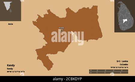 Shape of Kandy, district of Sri Lanka, with its capital isolated on a ...