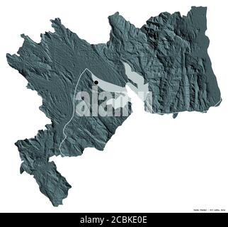 Kandy, district of Sri Lanka. Colored elevation map with lakes and ...