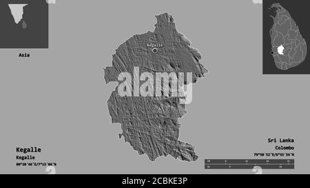 Shape of Kegalle, district of Sri Lanka, with its capital isolated on ...