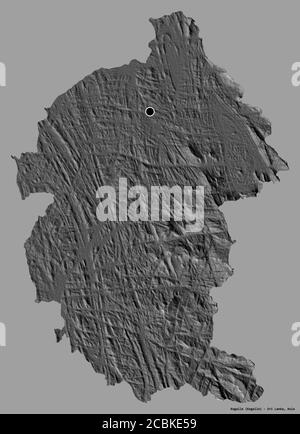Kegalle, district of Sri Lanka. Bilevel elevation map with lakes and ...