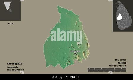 Shape of Kurunegala, district of Sri Lanka, with its capital isolated ...