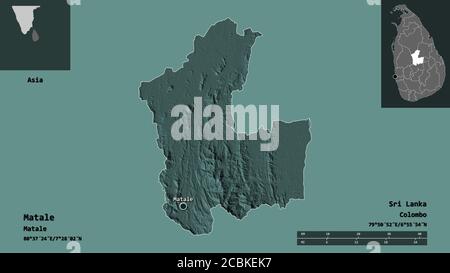 Shape of Matale, district of Sri Lanka, with its capital isolated on a ...
