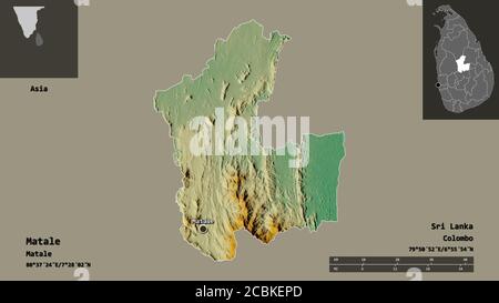 Shape of Matale, district of Sri Lanka, with its capital isolated on a ...