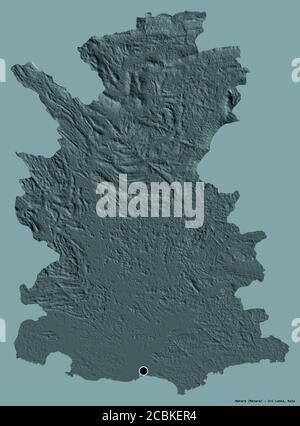 Matara, district of Sri Lanka. Solid color shape. Locations of major ...