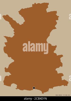 Matara, district of Sri Lanka. Solid color shape. Locations of major ...