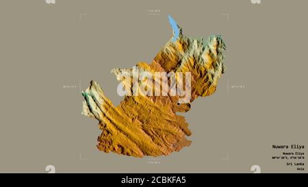 Zoom in on Nuwara Eliya (district of Sri Lanka) outlined. Oblique ...
