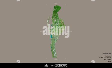Zoom in on Puttalam (district of Sri Lanka) outlined. Oblique ...