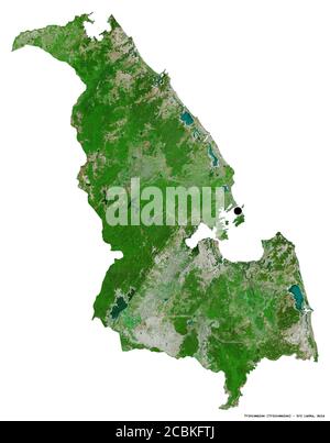 Trincomalee, district of Sri Lanka. Satellite imagery. Shape outlined ...