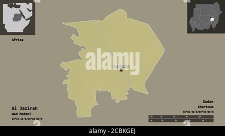 Shape of Al Jazirah, state of Sudan, with its capital isolated on solid ...