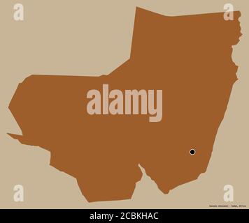 Kassala, state of Sudan. Solid color shape. Locations and names of ...