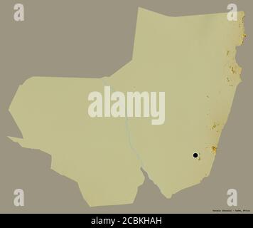 Kassala, state of Sudan. Solid color shape. Locations and names of ...