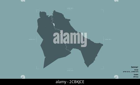Area of Sennar, state of Sudan, isolated on a solid background in a ...