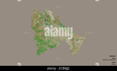 Area of Sennar, state of Sudan, isolated on a solid background in a ...