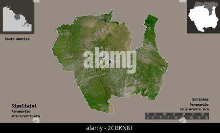 Shape of Sipaliwini, district of Suriname, with its capital isolated on ...