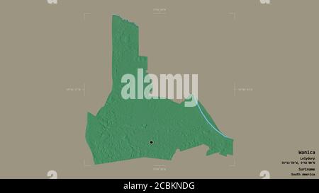 Zoom in on Wanica (district of Suriname) extruded. Oblique perspective ...