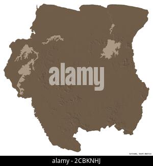 Shape of Suriname with its capital isolated on a solid color background ...
