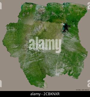 Shape of Suriname with its capital isolated on a solid color background ...